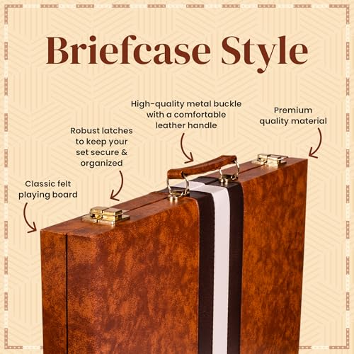 Backgammon Set 15 inch, Medium - Classic Board Game for Adults and Kids with Premium Leather Case - Includes Strategy & Tip Guide (Brown)