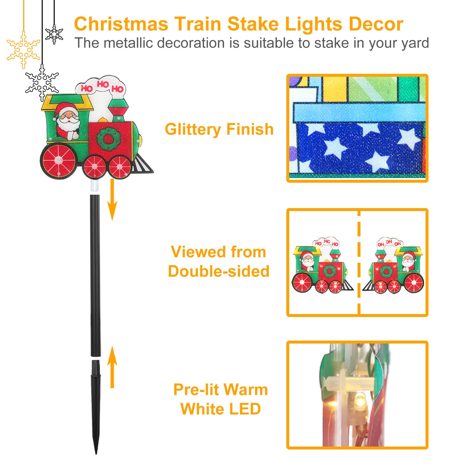4-Piece Train Set Christmas Pathway Lights, Solar Powered LED Pathway Marker Yard Stakes Christmas Outdoor Decoration