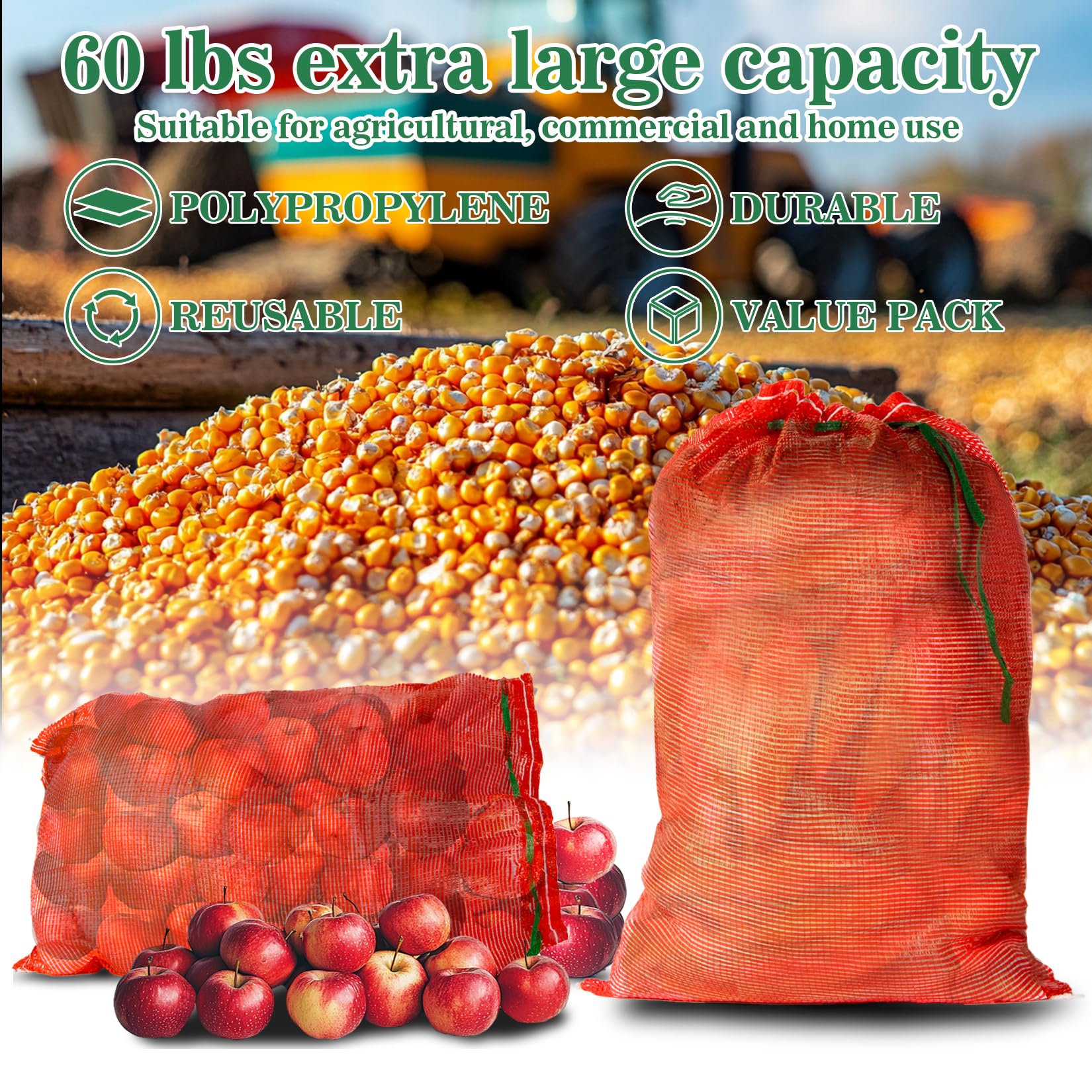 Sukh 7 Pcs Large Mesh Produce Bags - 60lbs Mesh Vegetable Bags Reusable Washable Mesh Storage Bag Breathable Produce Bags Onion Storage With Drawstring for Potato Onion Citrus Fruits 20"X32" Red