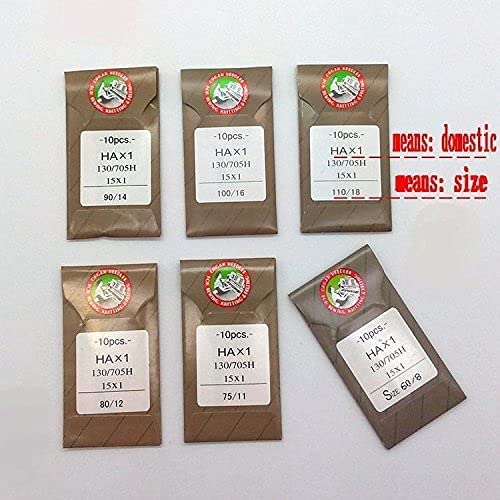 Bequilter 60pcs(10PCS Each Size) Organ Flat Shank Home Sewing Machine Needles 15X1 HAX1 130/705H Size 8,11,12,14,16,18 for Brother Singer
