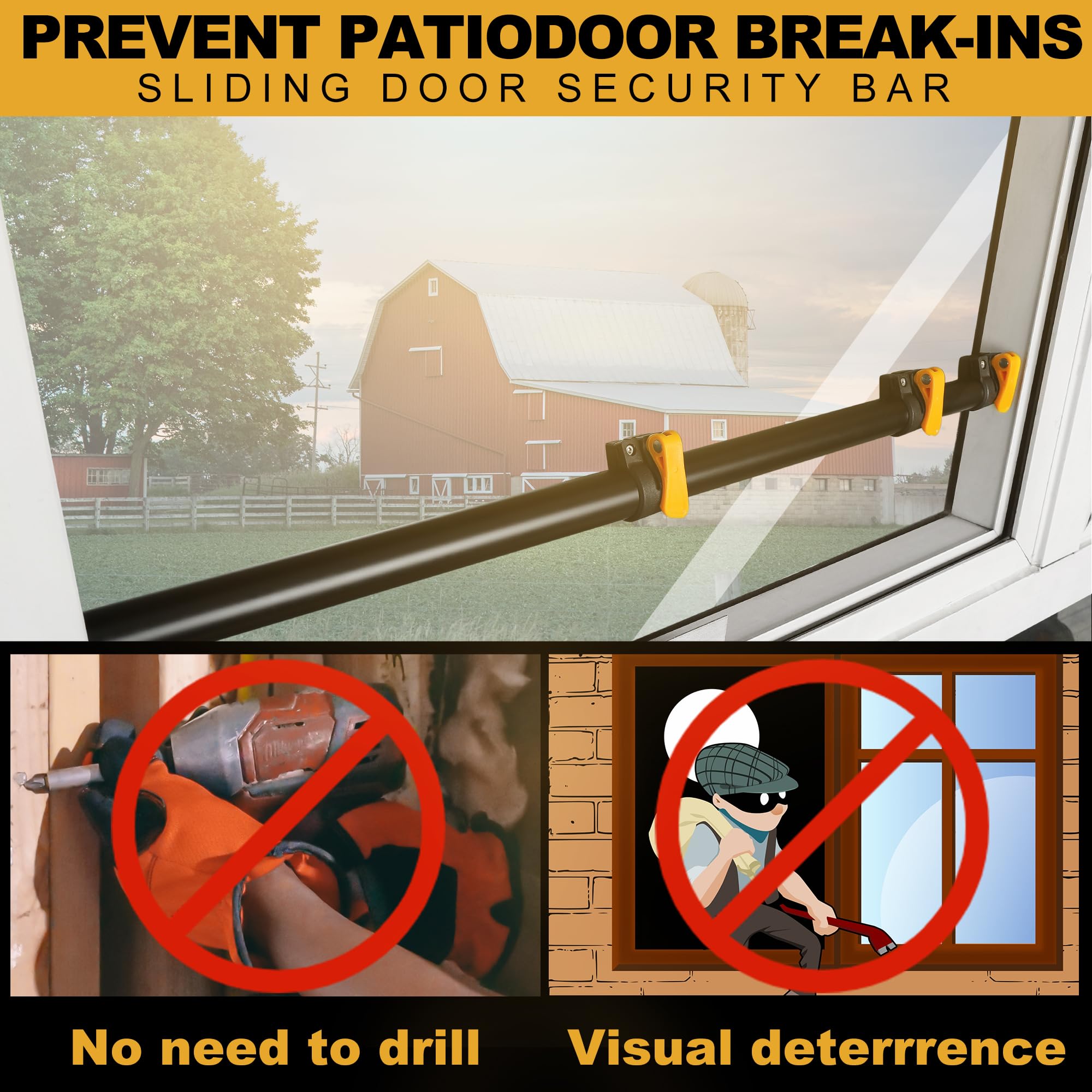 4-Section Upgrade Sliding Door Security Bar for Window A/C Units or Sliding Glass Pet Doors Installation, Fully Extendable (16-1/2" to 48-3/8"), No Drill Required, Matte Black