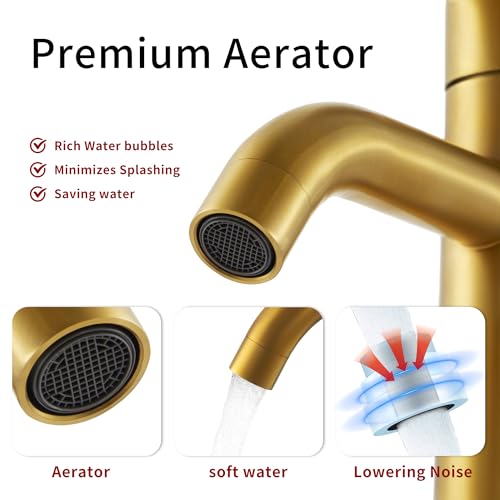 AMAZING FORCE Single Handle Bathroom Faucet Gold Bathroom Sink Faucet Single Hole with Pop Up Drain Assembly Gold Faucet for Bathroom Sink 1.2 GPM