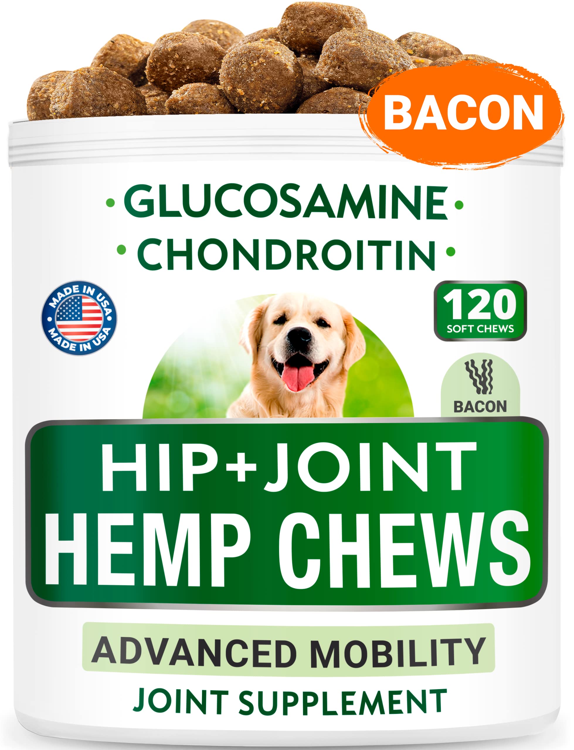 Hemp + Glucosamine + Grass Treatment for Dog Urine Bundle - Joint Pain Relief + Grass Restore - Hemp Oil, Chondroitin w/MSM, Omega 3 + Probiotics - Hip & Joint Supplement + Pee Lawn Repair - 240 Chews