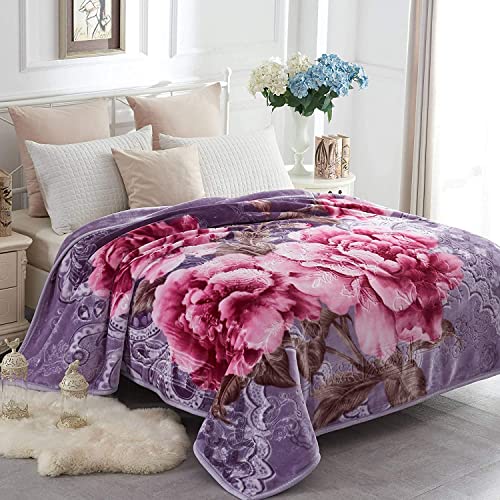 JYK Soft Blanket Heavy Korean Mink Blanket, 5 LB Fleece Blanket - 2 Ply Reversible 520GSM Silky Soft Plush Warm Blanket for Autumn Winter (Queen, Peony/Peony)