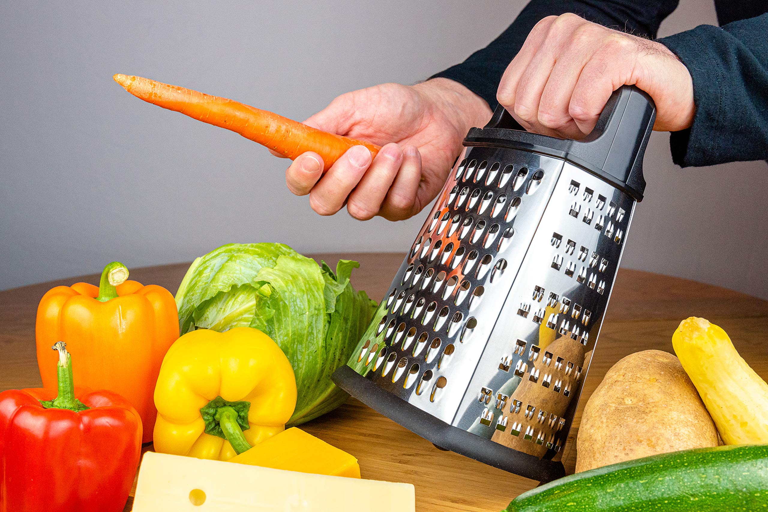 4-Sided Cheese Grater Stainless Steel with Strong Grip and Sharp Blades Professional Box Design with Perfect Slicer, Shredder & Zester For Fruits, Vegetables, Cheeses, Carrot Etc.