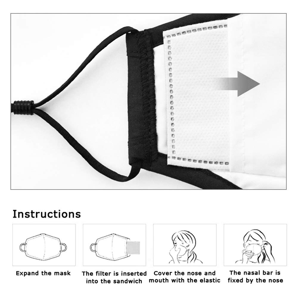 6 Pack Face masks with 12 Cotton Filter Sheet,Washable Reusable Cotton Blend Face mask with breathing valve-Black