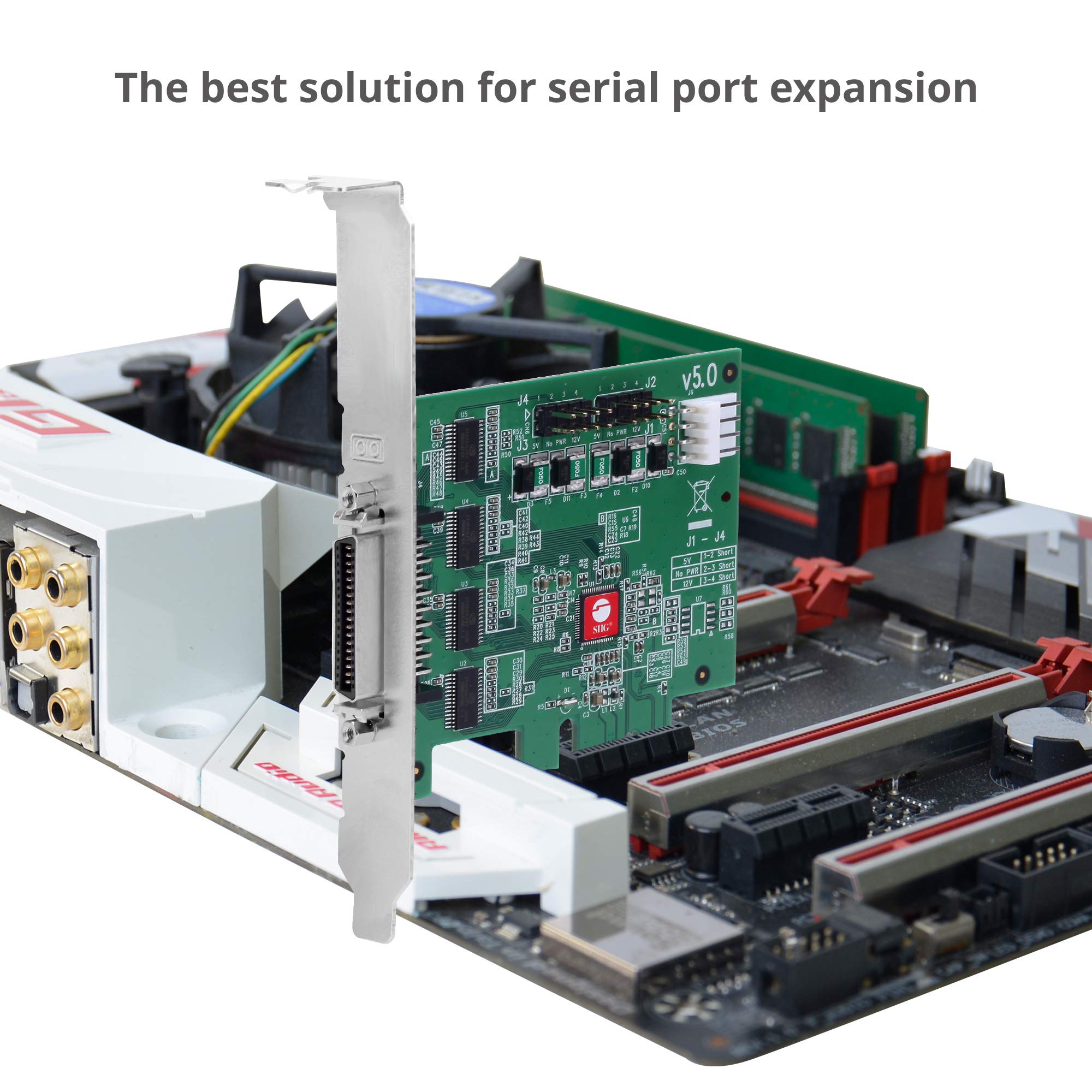 SIIG DP CyberSerial 4S PCIe, 16550 UART, Baud Rates up to 921Kbps, PCIe 2.0 x1 to 4X RS-232 Male 9-pin DB9, RS-232 5V or 12V Power, ASIX AX99100 Chipset, Dual-Profile,TAA Compliant JJ-E40011-S5