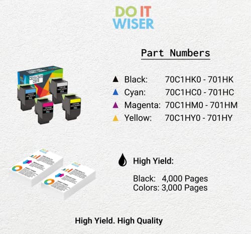 Do it Wiser Compatible Toner Cartridge Replacement for Lexmark CS310dn CS410dn CS310n CS310 CS510de CS410n CS410 CS510-701HK 70C1HK0, 701HC 70C1HC0, 701HM 70C1HM0, 701HY 70C1HY0 (4 Pack)
