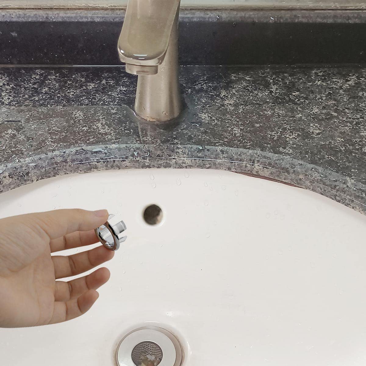6 Pcs Electroplating Sink Overflow Ring Round Basin Cover Sink Basin Trim Vanity Sink Overflow Cap for Bathroom Kitchen Small Sink Insert (Silver)