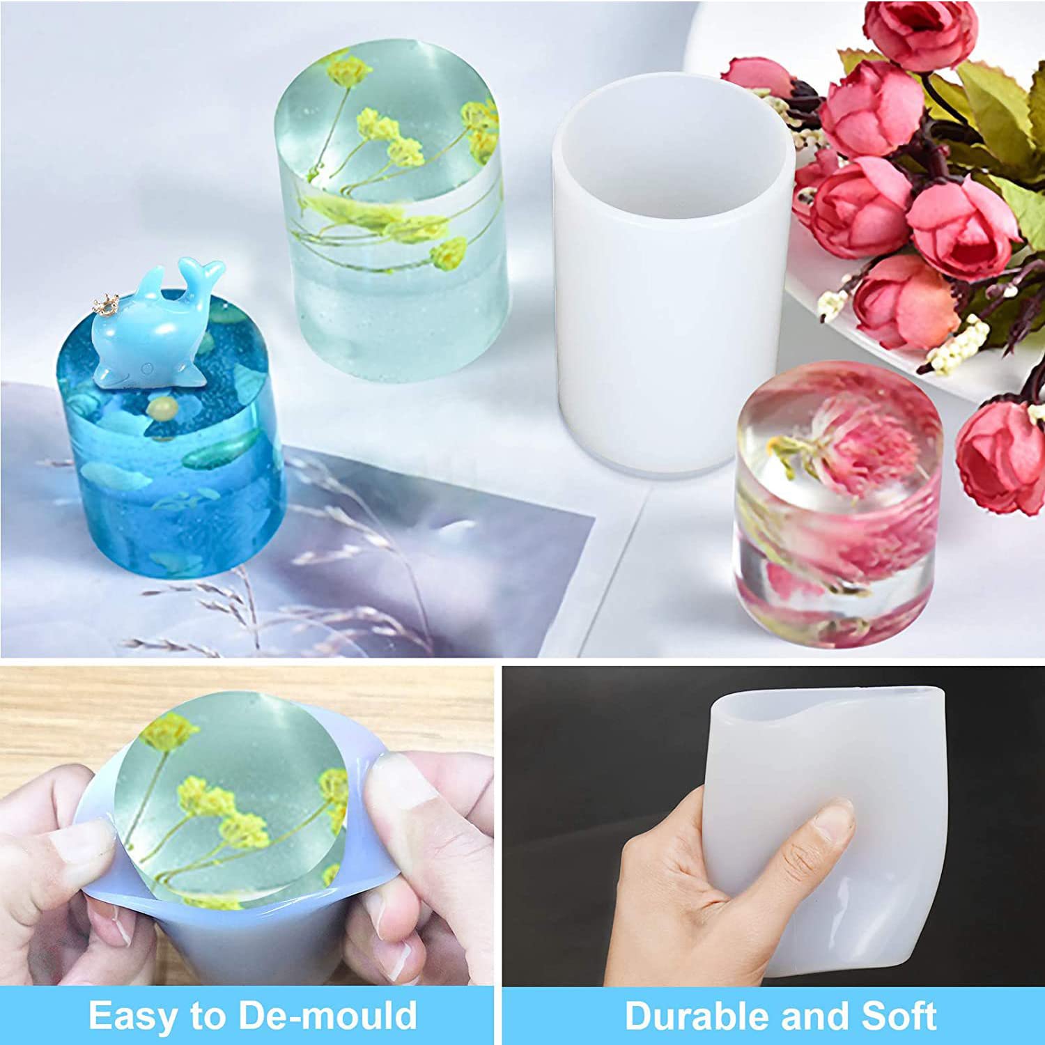 2Pcs Pillar Candle Molds,Silicone Mold for Candle Making Resin Mould Kit Cylindrical Candlestick Epoxy Casting DIY Crafts Clay Wax Soaps Polymer Clay