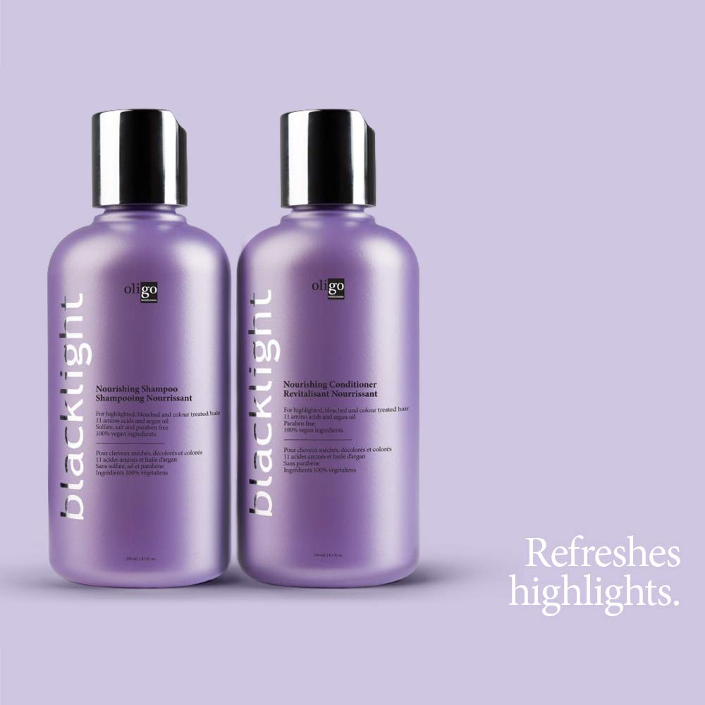 Oligo Professionnel - Blacklight Nourishing Shampoo & Conditionner for blondes - Sulfate-Free - Vegan - For color treated hair- Hydrating formula with Argan oil - 8.5 oz DUO BUNDLE