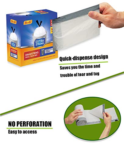 Besli 2 Gallon Drawstring Trash Bag Small Garbage Bag,100 Counts(White, 2 Gallon)