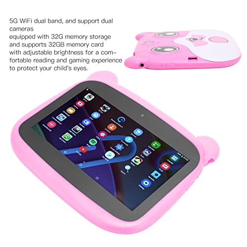 7 Inch Tablet, Kids Tablet Little Bear Shaped 2GB 32GB 5000mAh Octa Core CPU, Toddler Tablet 5G WiFi Dual Band 100‑240V (US Plug)