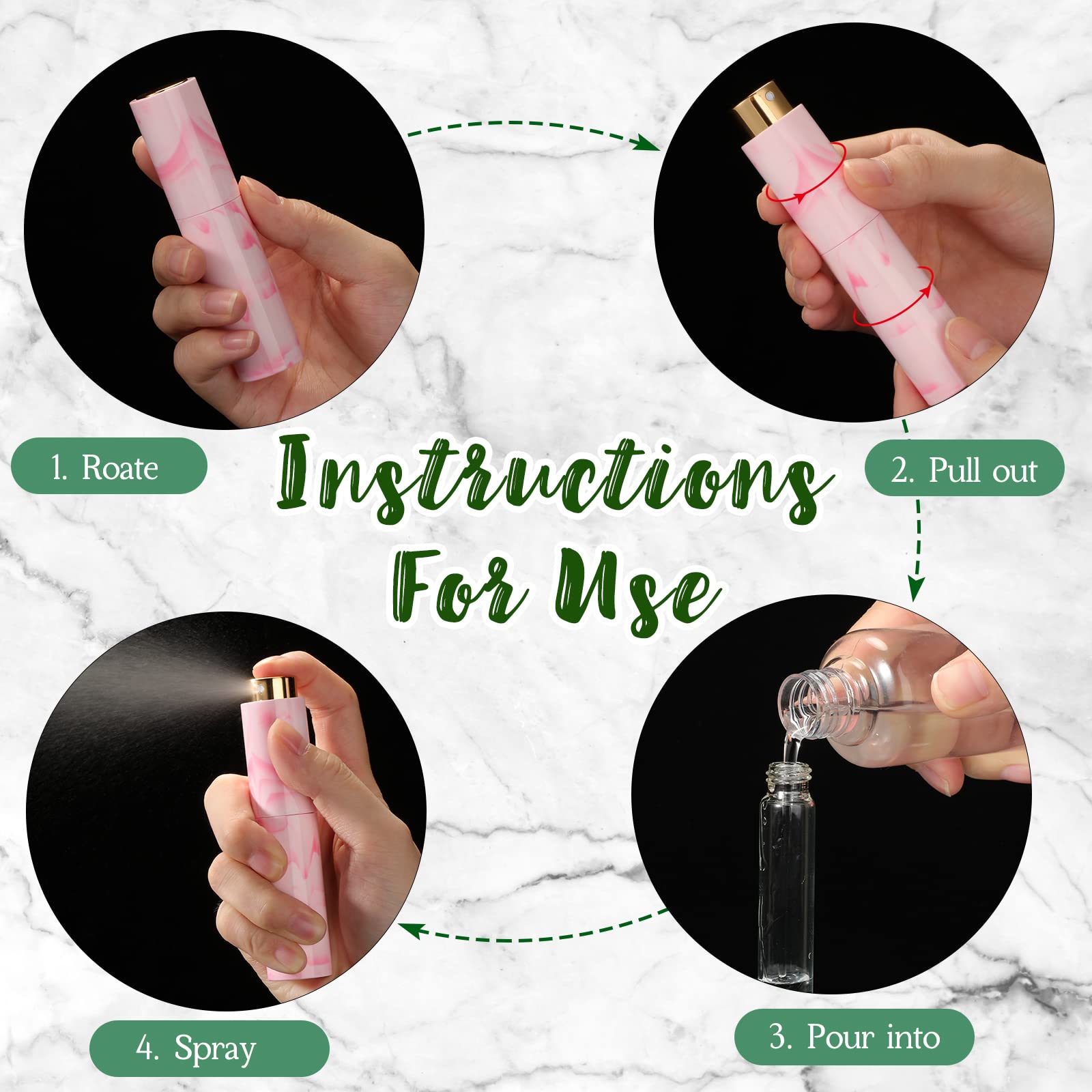4 Pcs 10 ml Perfume Atomizer Refillable Cologne Containers Mini Travel Perfume Bottle Refillable Atomizer Sprayer Perfume Pocket Dispenser Spray Empty Bottle for Women Men, Multi Marble Style
