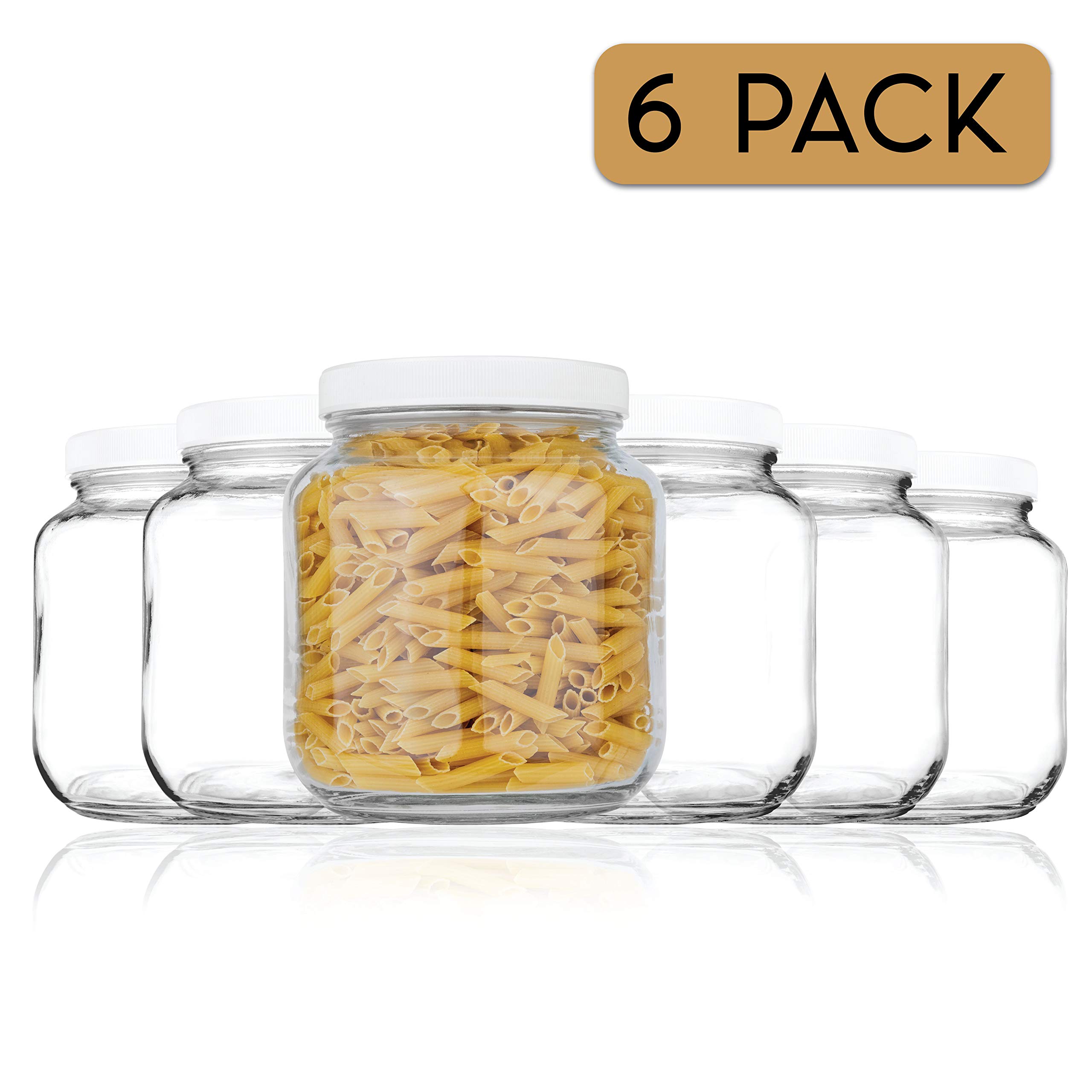 6 Pack of Half Gallon Mason Jars - Wide Mouth with Airtight Lid - Safe Container for Fermenting, Pickling, and Storing - By KitchenToolz