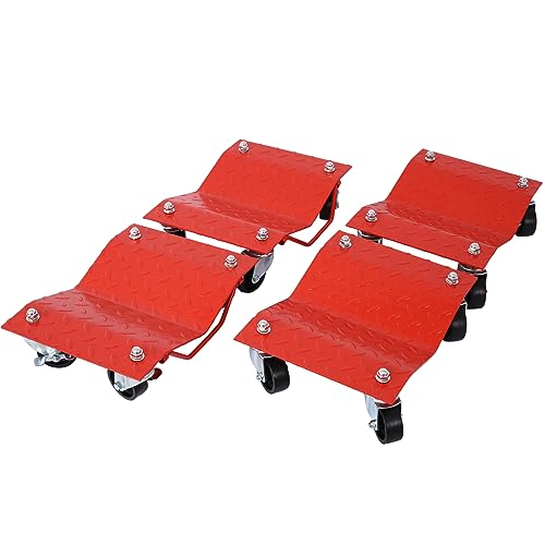 4 Pcs Heavy Duty Car Wheel Dolly Set - 4 Tire Wheel Dollies with 6000lbs Capacity - RED