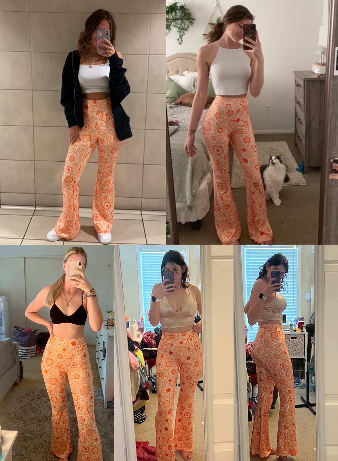 70s Flare Pants for Women - EDC Rave Festival Outfit High Waist Bell Bottom Boho Cute Groovy Disco Trousers(Orange, M, 1050e)