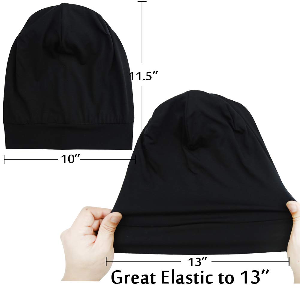 Black Slouchy Beanie Headwear Lightweight Bamboo Satin Night Sleep Turban Satin Caps for Natural Hair