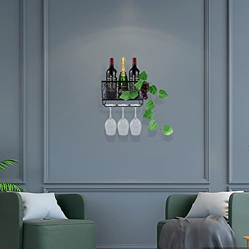 Wine Rack Wall Mounted Iron shelff and Hanging Wine Rack Inverted Wine Cup Rack, Restaurant and Living Room Decorated (9.84inch)