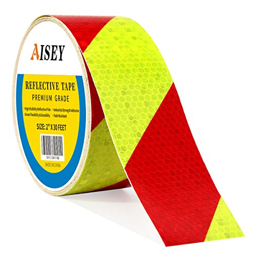 AISEY Reflective Tape Conspicuity Waterproof Yellow/Red Safety Caution Strips Tape Outdoor, Reflector Hazard Tape Stickers, Trailer Reflectors 2â X 30ft