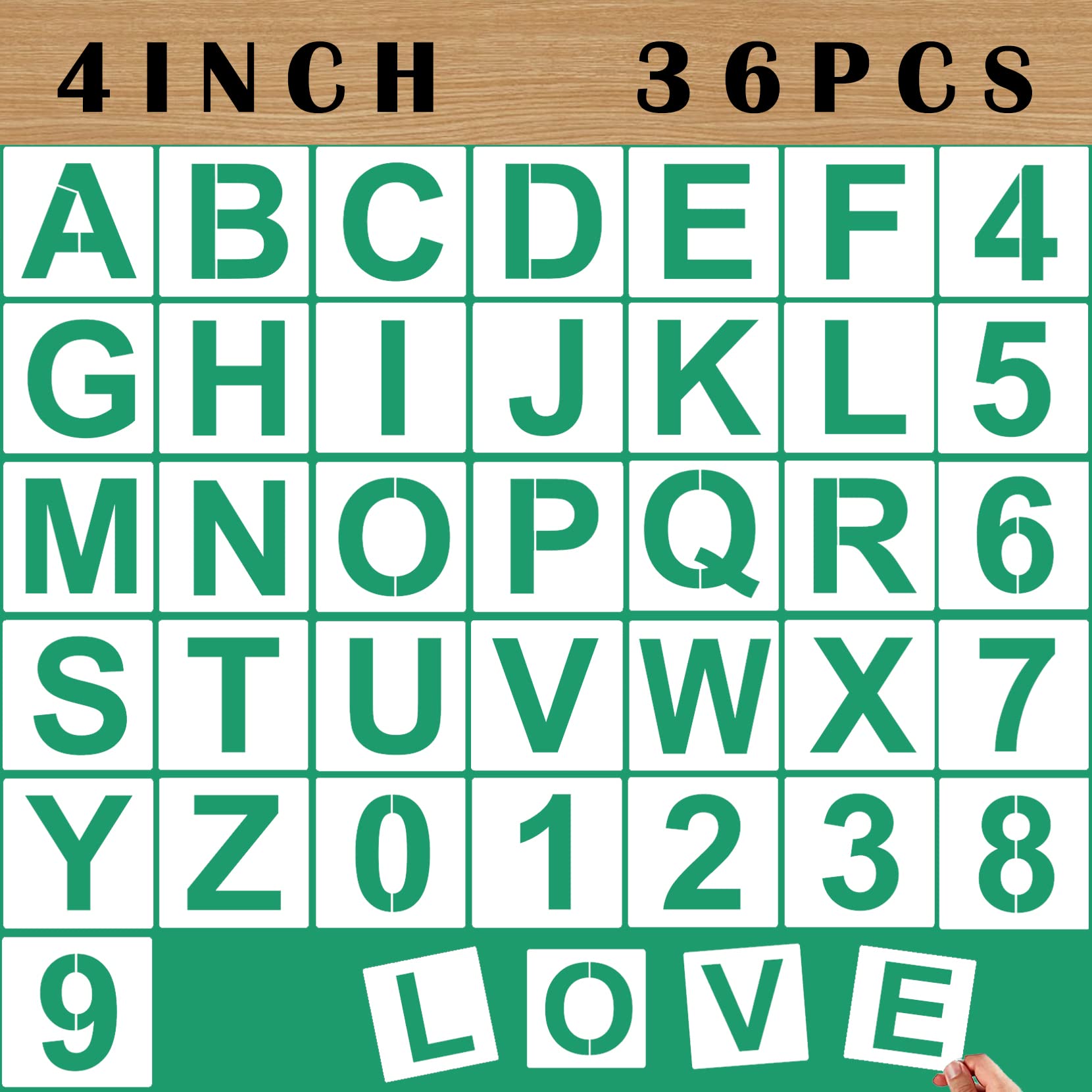 4'' Letter Stencils and Numbers Reusable Plastic, 36 Pcs Alphabet Art Craft Stencils, Number Symbol Templates Letter Stencils for Wood, Wall, Script Boat,Fabric, Rock, Chalkboard, Signage