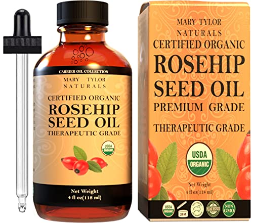 Mary Tylor Naturals Organic Rosehip Seed Oil 4 oz — USDA Certified Cold Pressed, Unrefined 100% Pure Rose Hip oil, Natural Moisturizer