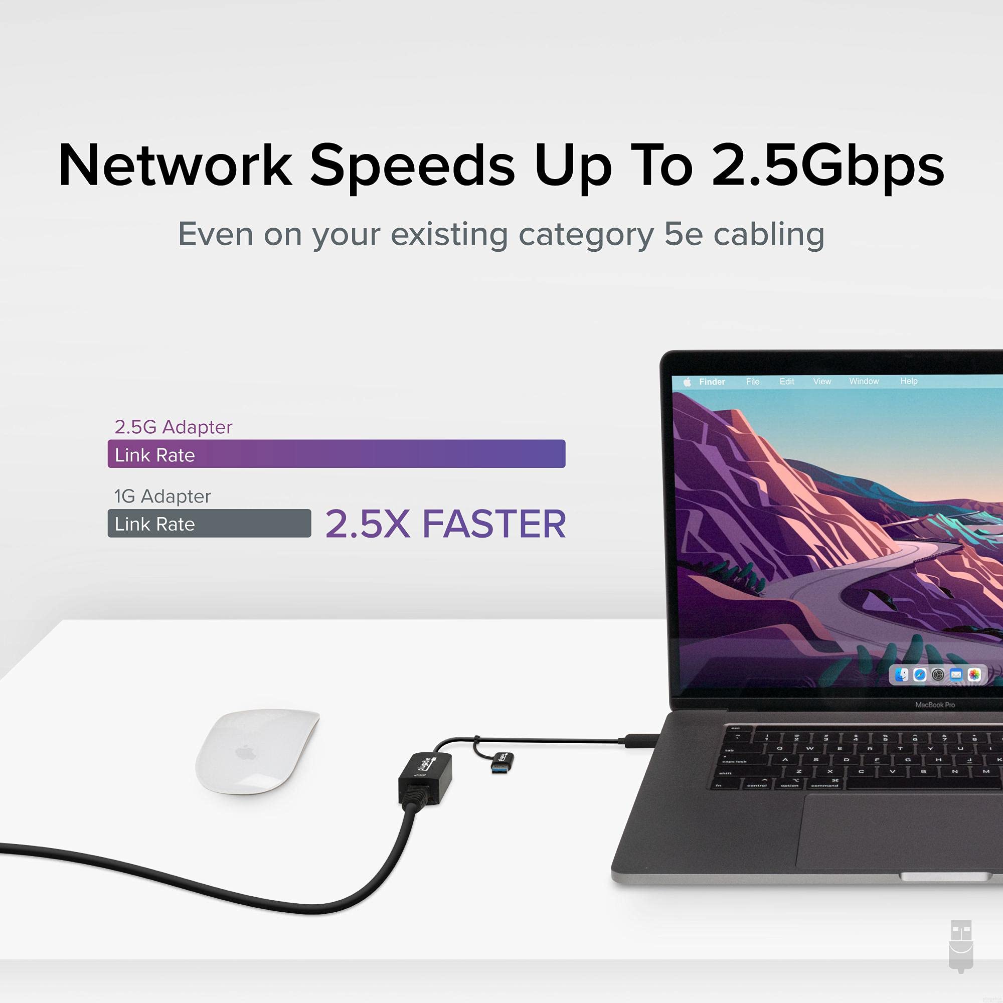 Plugable 2.5GB USB Ethernet Adapter for Laptop, 2-in-1 Cable, USB 2.5GB Ethernet Adapter, USB-C and USB Compaitble, USB-C to RJ45 2.5 Gigabit LAN Ethernet, Compatible with Mac and Windows