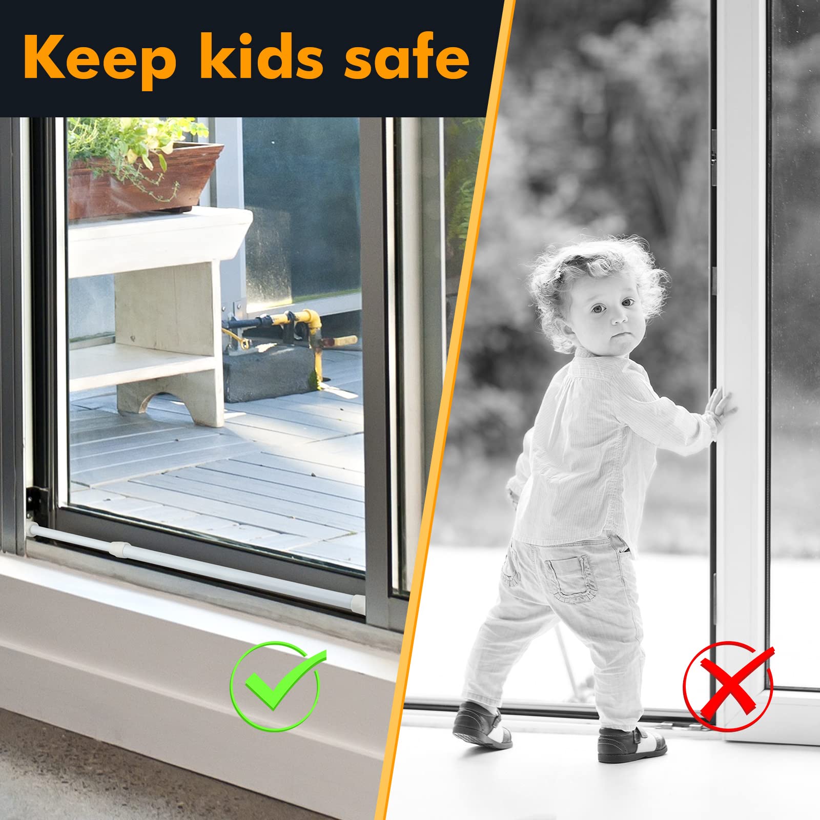 6 Pcs Black and White Sliding Door Security Bar Window Security Bar Adjustable Sliding Glass Door Bar Sliding Door Security Stick with Rubber Tips for Home Sliding Windows Door