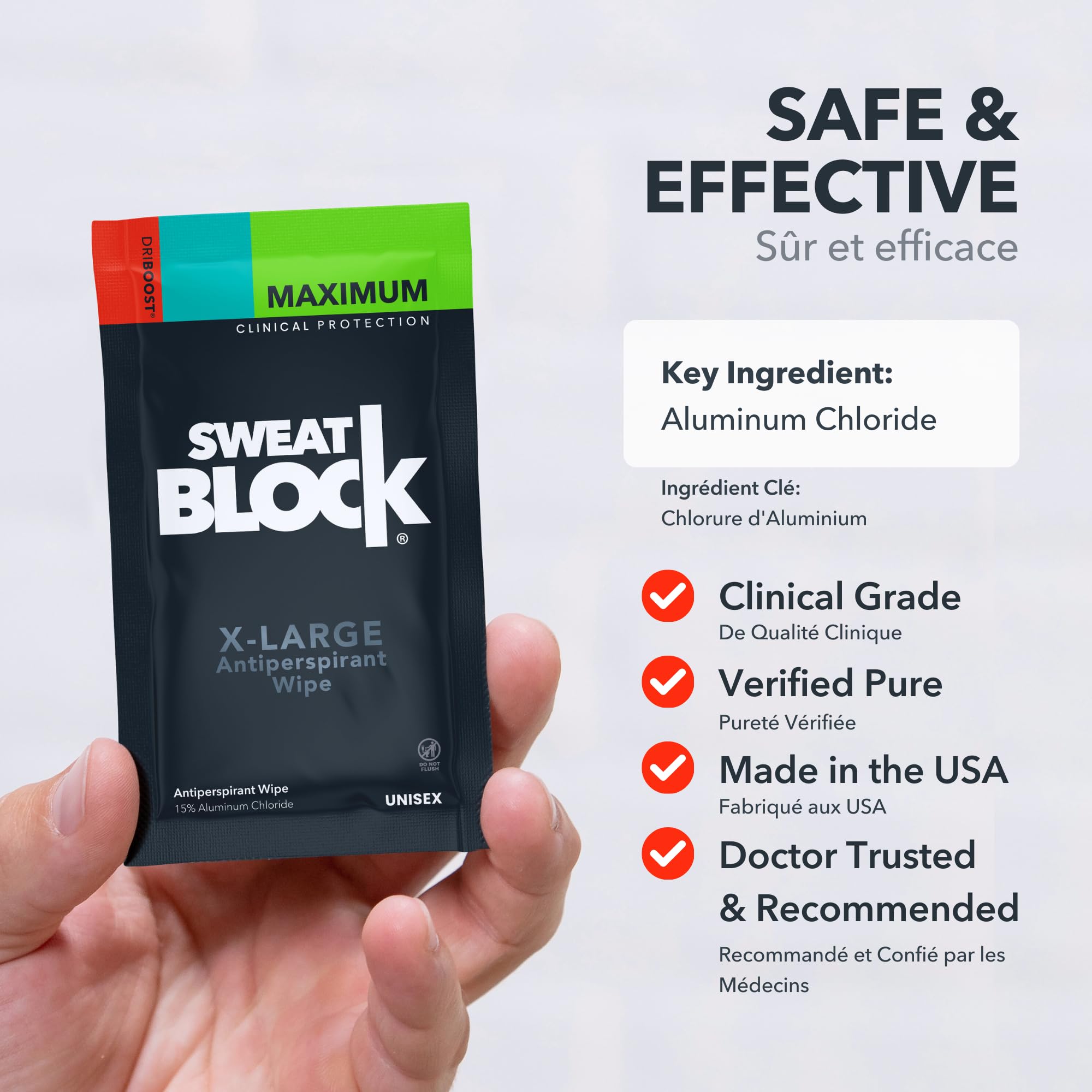 SweatBlock Antiperspirant Body Wipes | Clinical Strength | All-Day Sweat Protection for Body, Hands, Feet & Underarms | Hyperhidrosis Treatment for Men & Women | XL, Unscented, 10-Pack