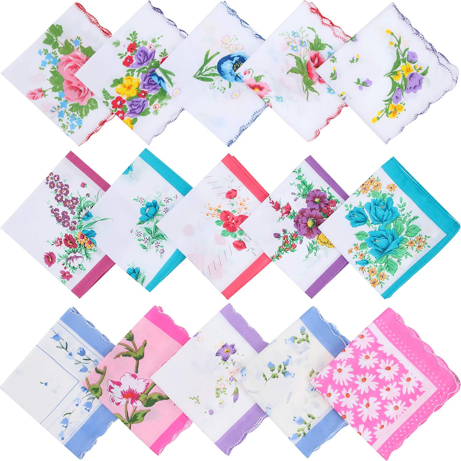 45 Pieces Vintage Floral Print Handkerchiefs Women Soft Hankies Ladies Hankies