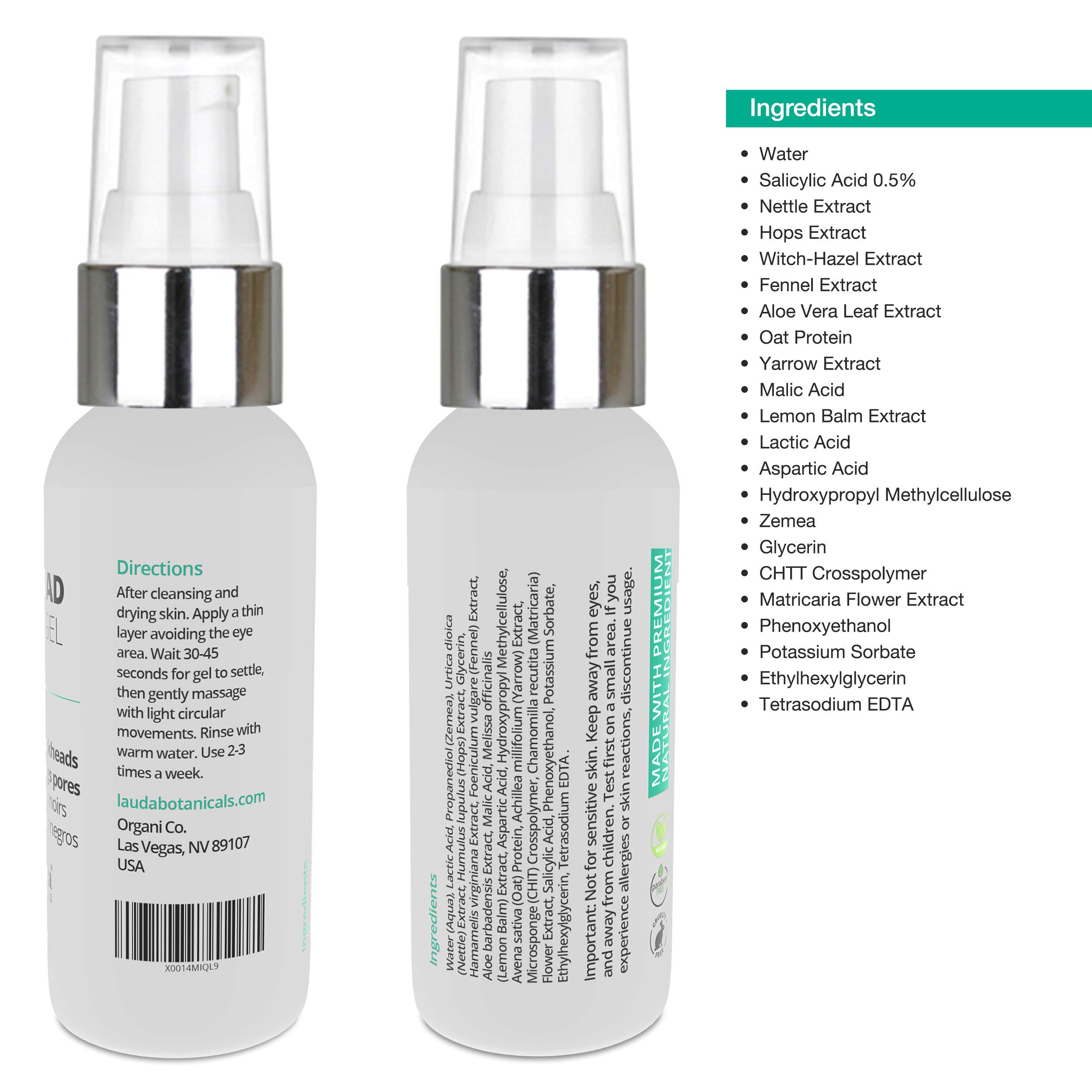 Blackhead Remover Cleanser with Salicylic Acid, Deep Pore Facial Cleanser, Blackhead Eliminator and Dissolving Gel, 1 Ounce by LAUDA BOTANICALS