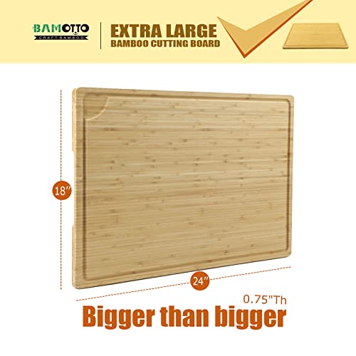 Extra Large Bamboo Cutting Board, 24x18 Inch Large Butcher Block Chopping Board with Handle and Juice Groove, Carving Board for Turkey, Meat, Vegetables, BBQ, 100% Organic Bamboo (XXL,24" x 18")