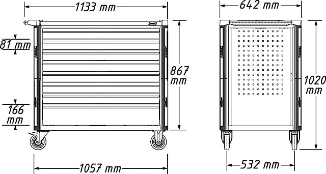 Hazet Tool Trolley 179NXXL-8D/3 Tool/Material and Assembly Trolley with Socket Strip for Space-Saving Transport Load Capacity (Dynamic): 750 kg, Load Capacity (Static): 1000 kg Blue