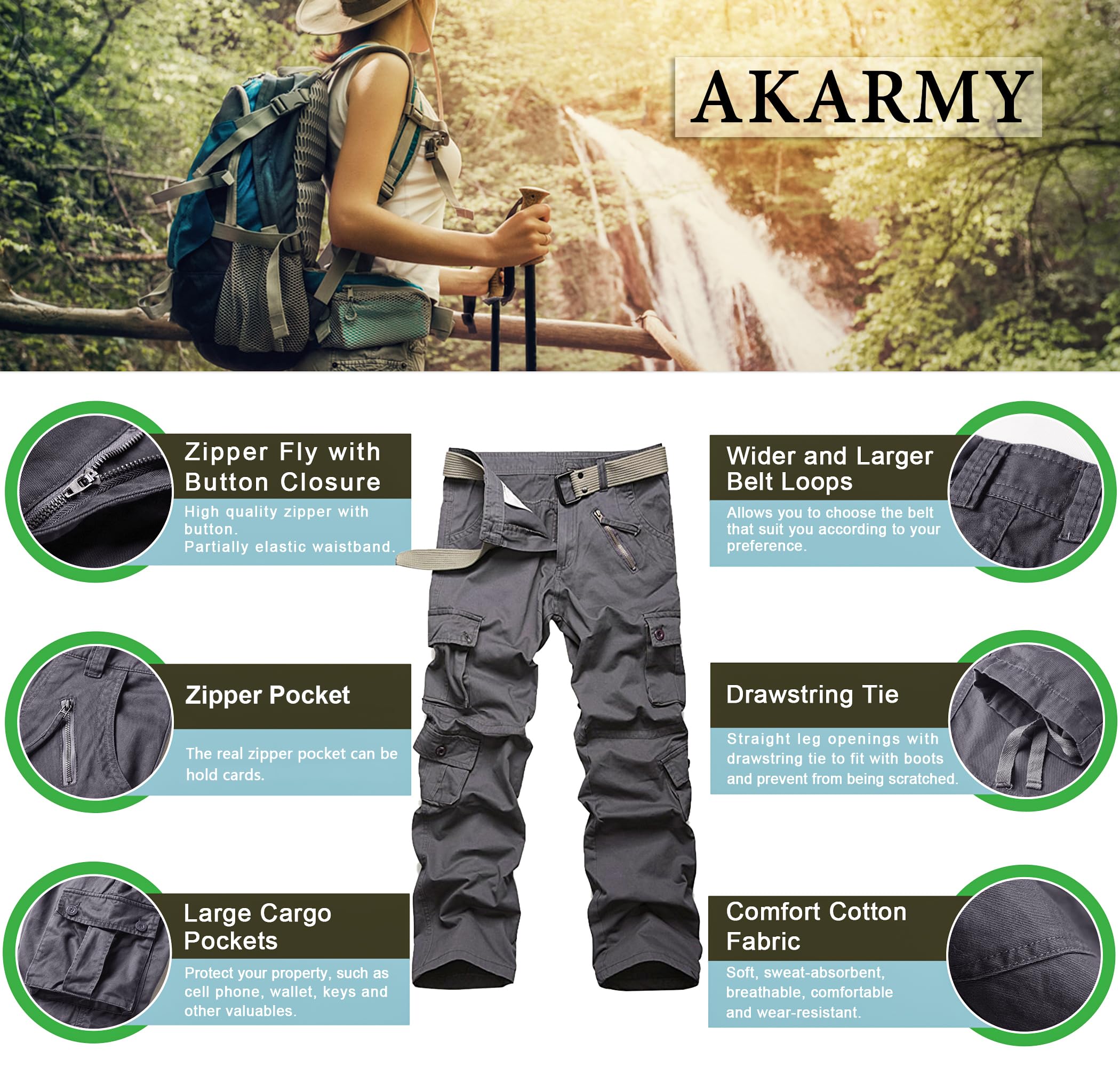 AKARMY Women's Cotton Casual Work Pants Camouflage Cargo Pants Parachute Pants for Women with Pockets Gray 2