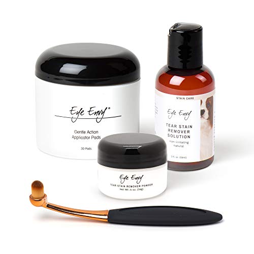 Eye Envy Dog Tear Stain Remover Starter Kit with ProPowder Brush | Stain Solution, Applicator Pads, Stain Powder and Small Applicator Brush | Lasts 30-45 days
