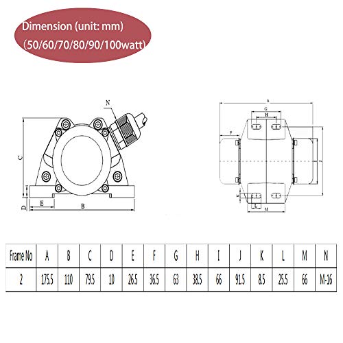 ATO AC 110V Concrete Vibrator Motor Adjustable Amplitude Low Noise Concrete Vibrating Motor Aluminum Alloy Vibrating Vibrators for Shaker Table,1 Phase 3600rpm with CE Certificate 100W