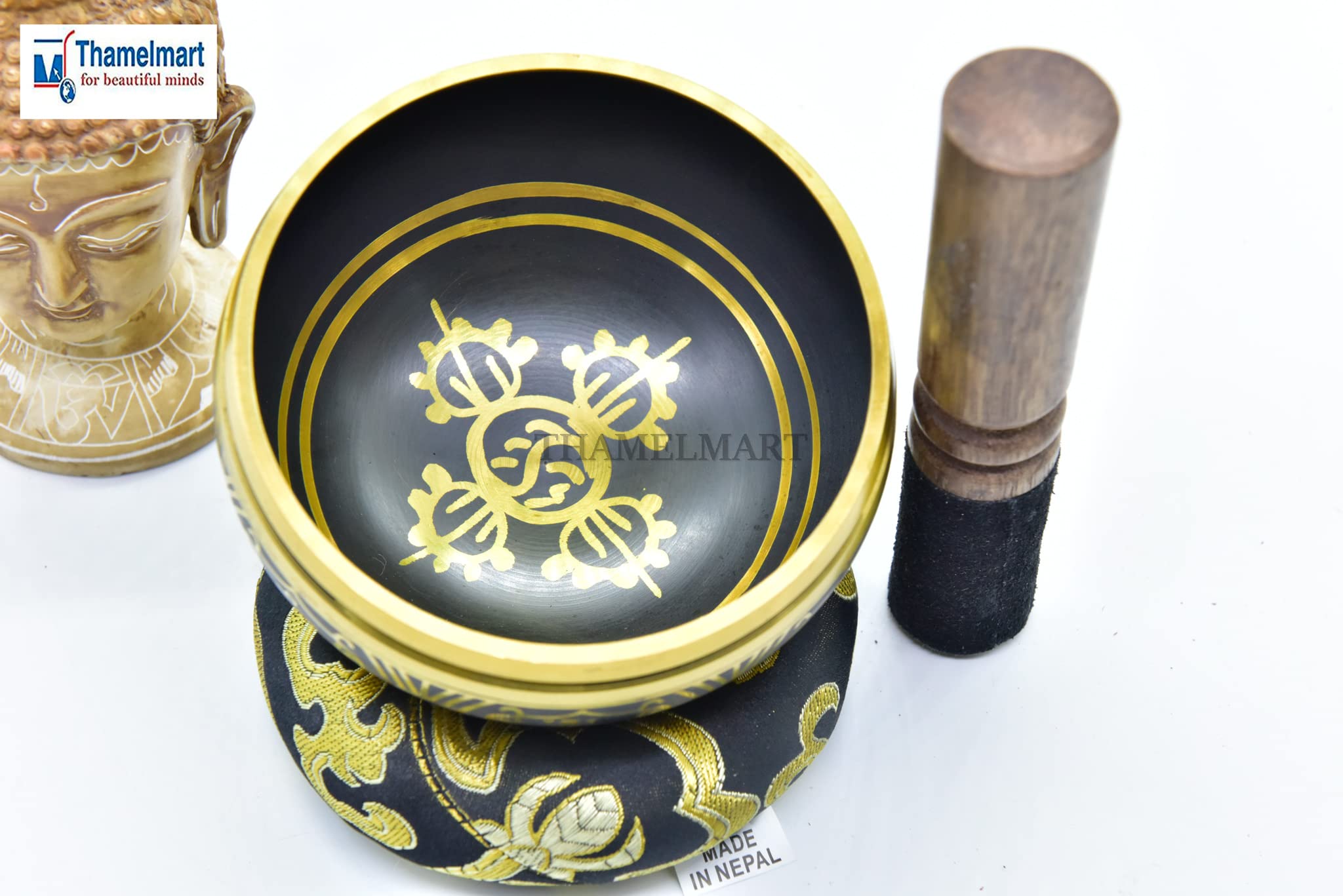 4" Tibetan Meditation Yoga Austomangal Singing Bowl Set with Mallet Cushion (Om Mantra-Tibetan)