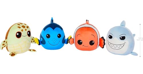 Mattel Disney100 Finding Nemo Cuutopia Plush Toys 4-Pack, Collectible Set of Soft 5-Inch Pillow Dolls Inspired by Fan-Favorites Nemo, Dory, Squirt & Bruce