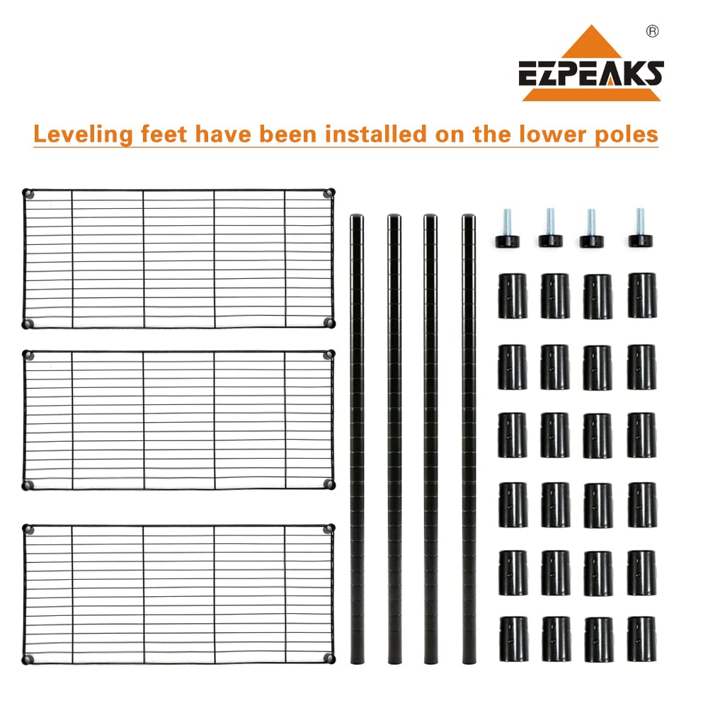 EZPEAKS 3-Shelf Shelving Unit with 3-Shelf Liners, Adjustable Rack, Steel Wire Shelves, Shelving Units and Storage for Kitchen and Garage (36W x 16D x 36H) Black