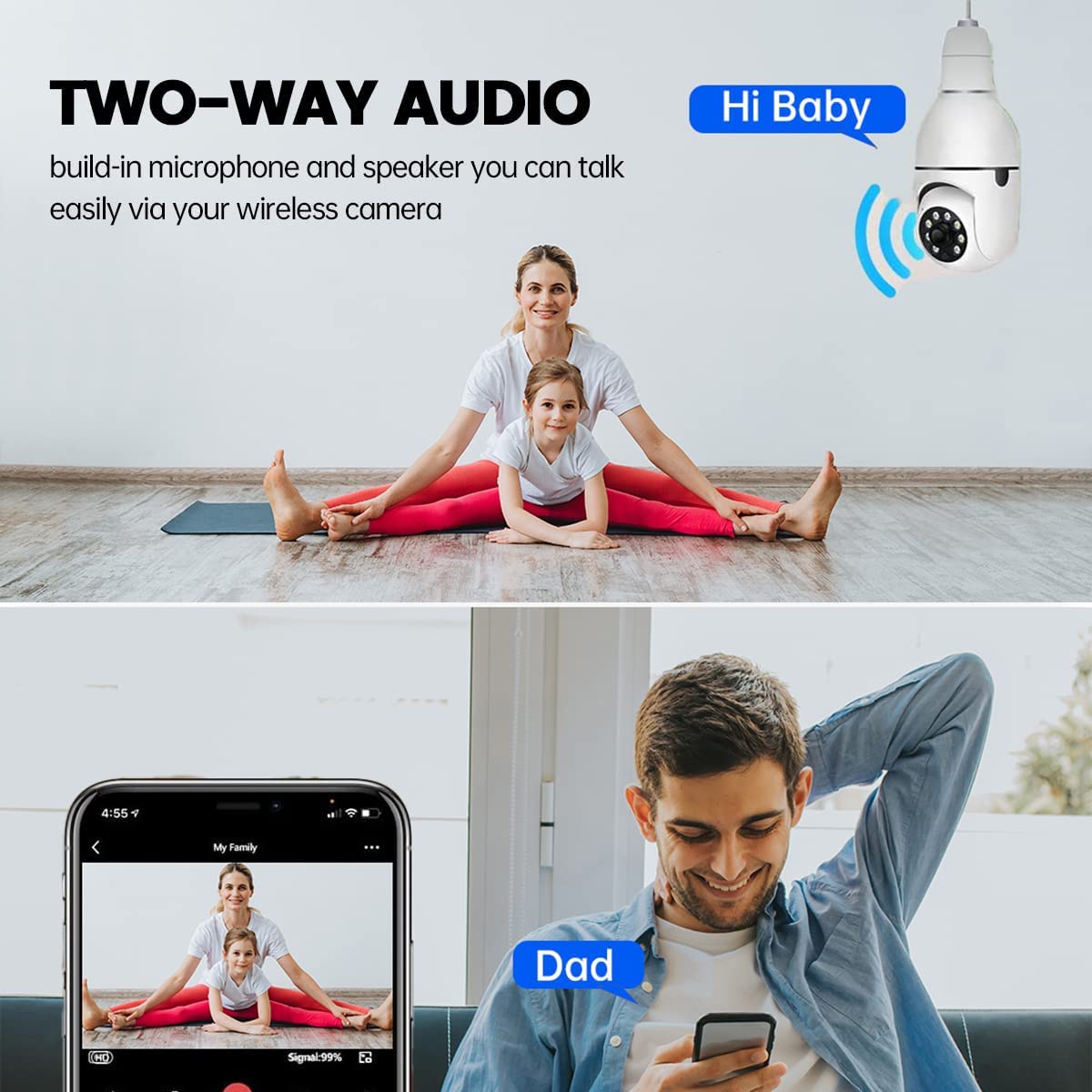 ACTMAN Light Socket Security Camera,1080P Lightbulb Camera Outdoor Wireless WiFi,Color Night Vision,Smart Alerts,Motion Tracking,Two-Way Audio,2.4G WiFi,for Home Security