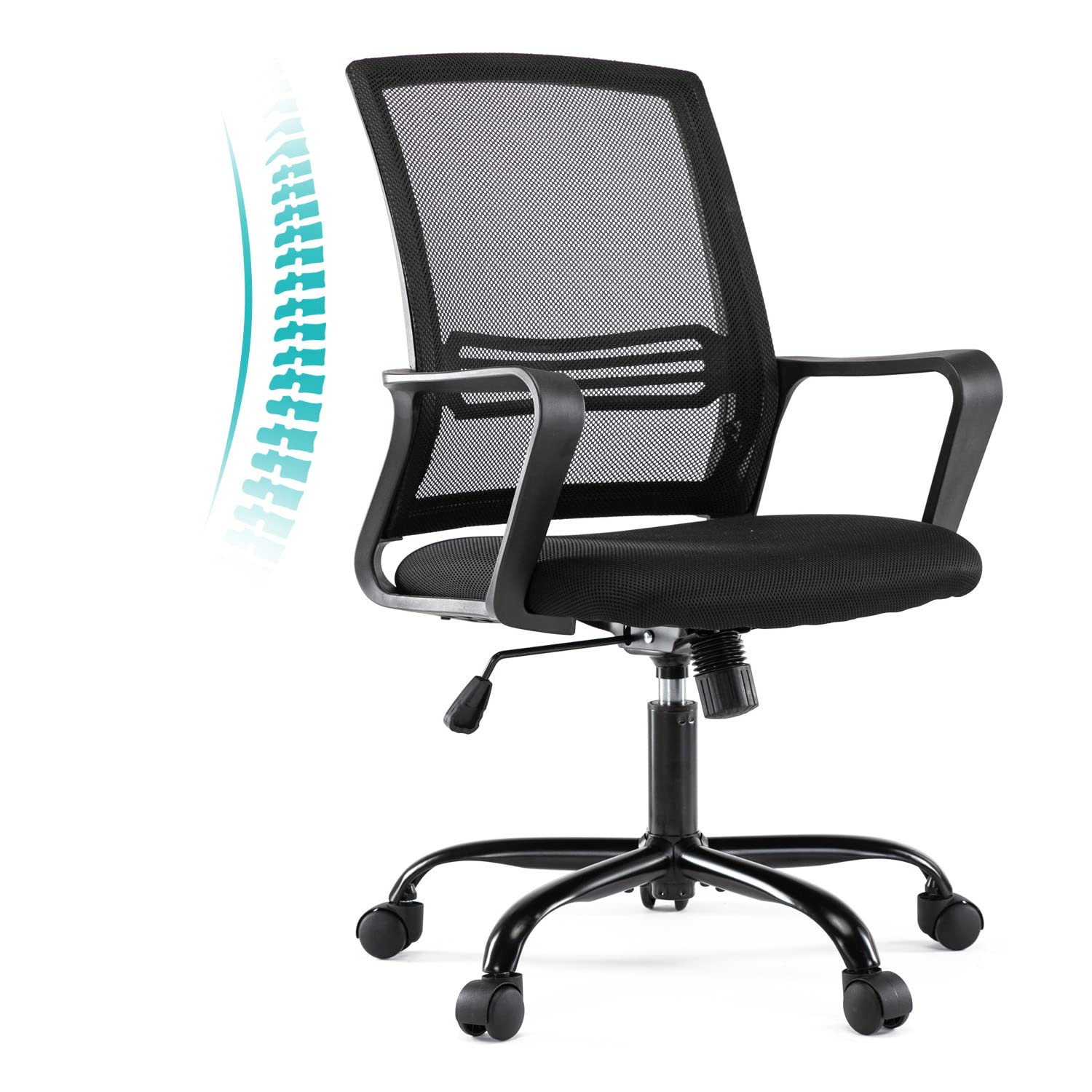 STAFFPENGUIN Ergonomic Computer, Home Wheels, Mid Back Mesh Office Desk Rolling Swivel Task Chair with Lumbar Support Armrests, Black