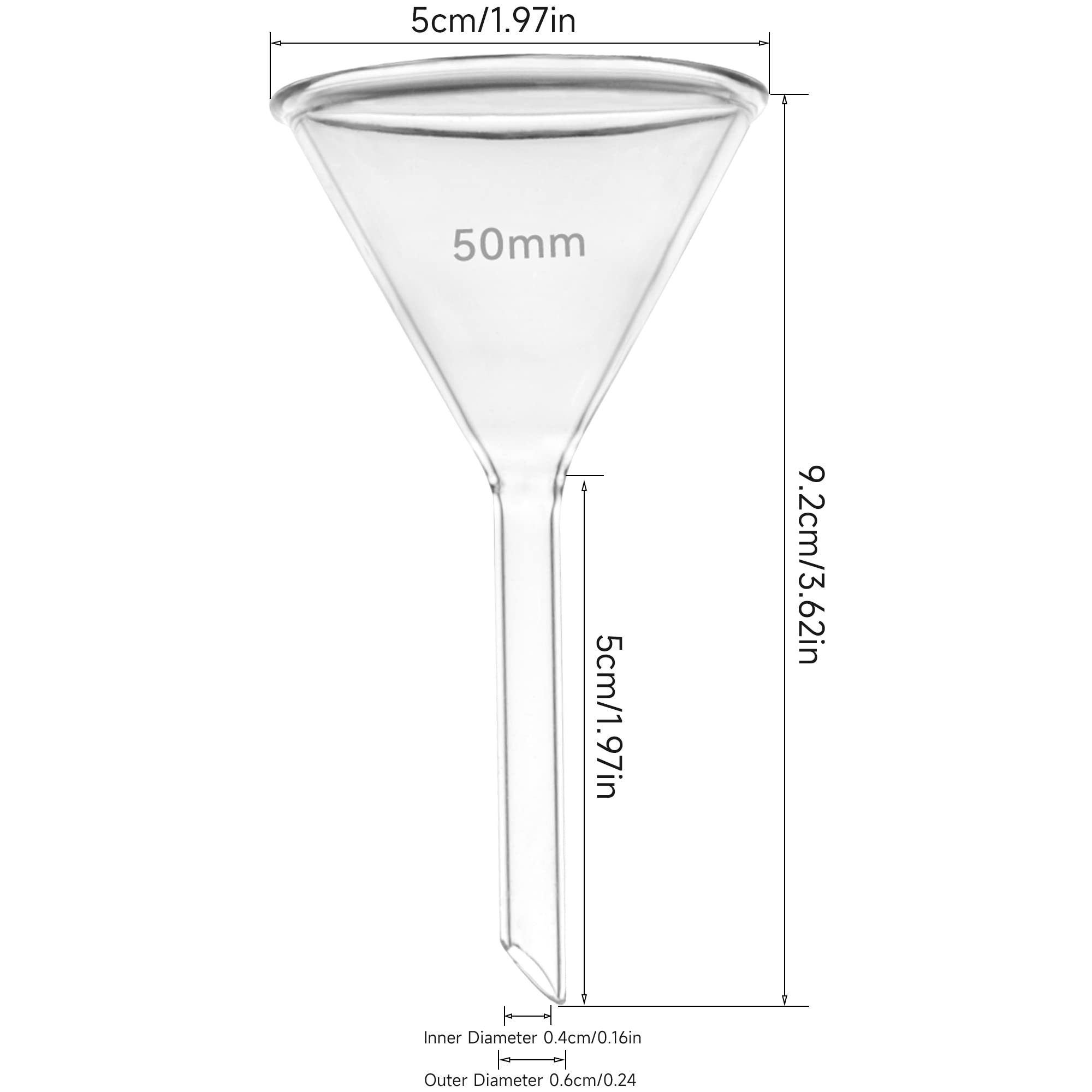 50mm Glass Funnel, 2 Pack Heavy Wall Borosilicate Glass Funnel, 50mm Stem Length – Premium Chemistry Reusable Funnel for Laboratories