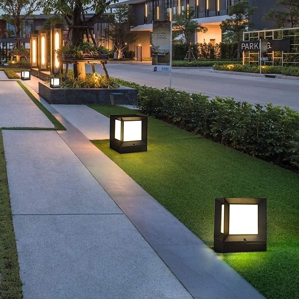 CGJDZMD Outdoor Column Lights, E27 Post Light Fixture IP55 Waterproof Head Lamp Square Fence Guardrail Modern Minimalist Garden Villa Floor Pillar Lantern¡, M