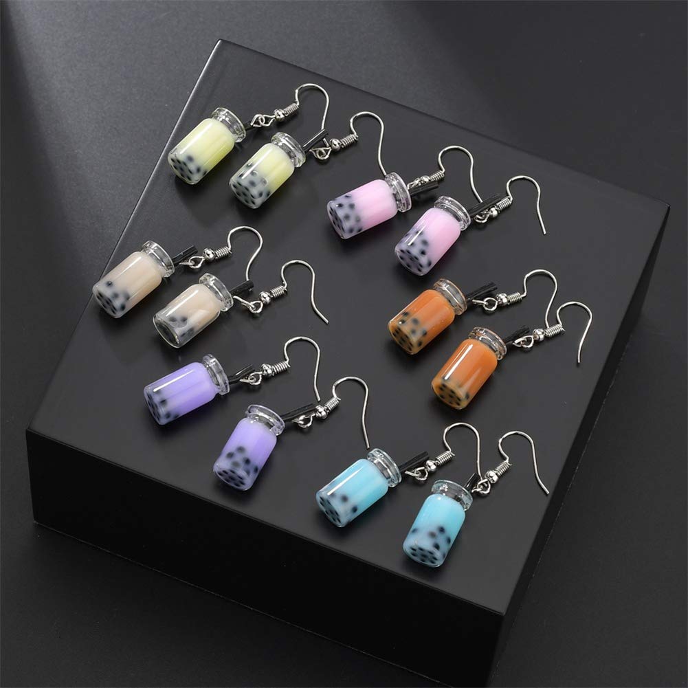 6 Pairs Cute Pearl Milk Tea Dangle Earrings Tea Drop Earrings Women Funny Creative Unique Earring set (6 Pairs Cute Pearl Milk Tea)