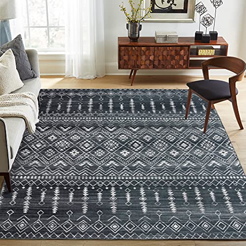 ReaLife Machine Washable Rug - Stain Resistant, Non-Shed - Eco-Friendly, Non-Slip, Family & Pet Friendly - Made from Premium Recycled Fibers - Moroccan - Dark Blue Gray, 3' x 5'