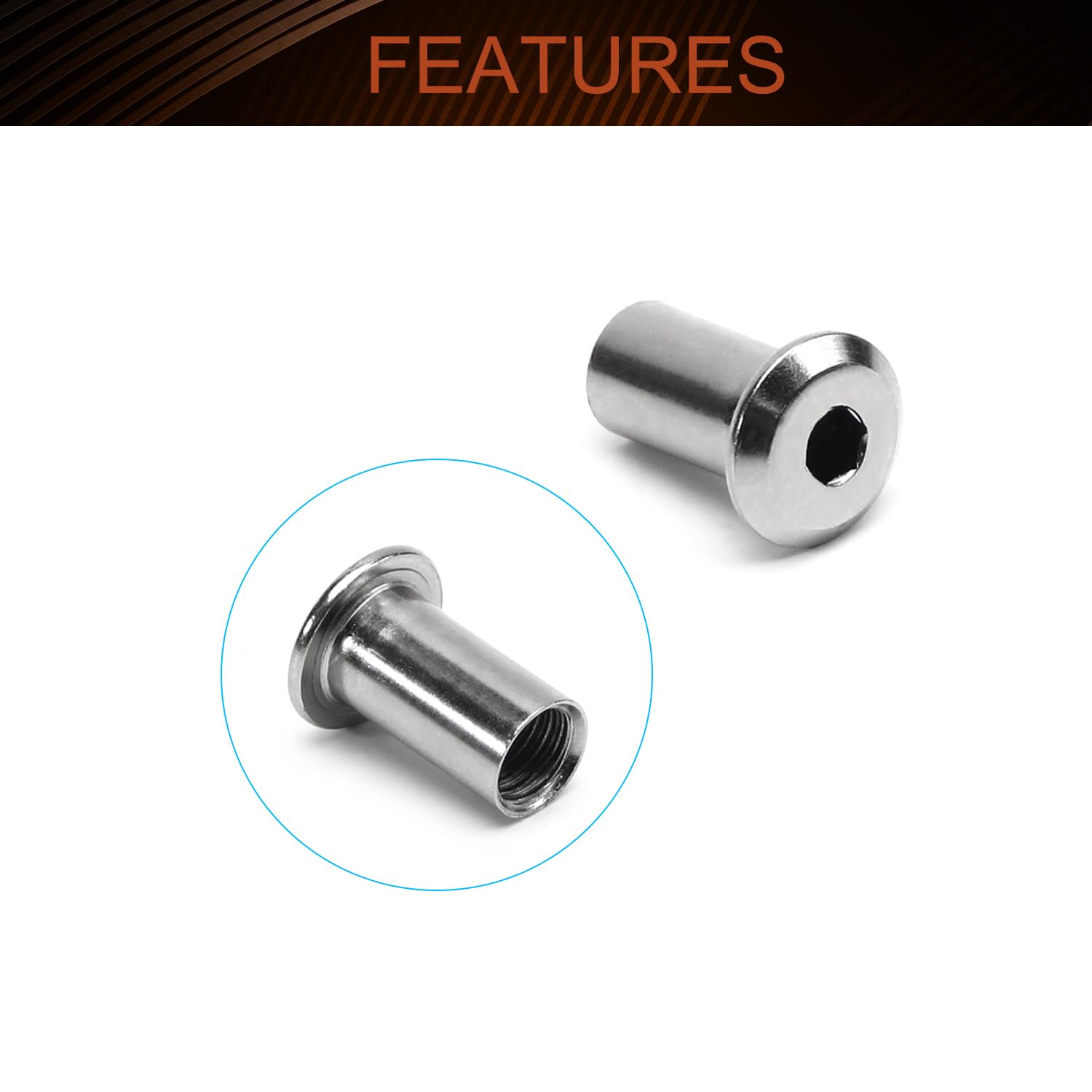 MroMax M10x21.5mm Nickel Plated Iron Insert Nut Rivet Hex Socket Head Nuts Screw Post Mounting for Furniture Installation Silver Tone 10Pcs