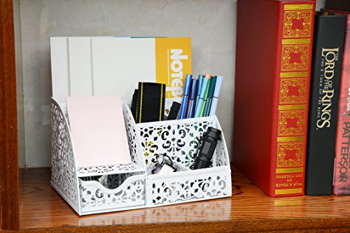 EasyPAG Desk Organizer Caddy with 6 Compartments and 1 Sliding Drawer Desktop Accessories Office Supplies Holder for Home School Classroom,White
