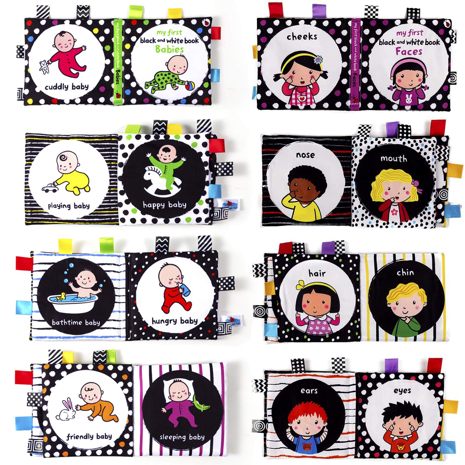 Soft Cloth Books Baby Books-2Pack for Infant Toddler Kids, Colorful High Contrast, Crinkle Washable Chewable Non-Toxic Early Educational Bath Books, Babies & Faces & Out Going Themes, Giftable