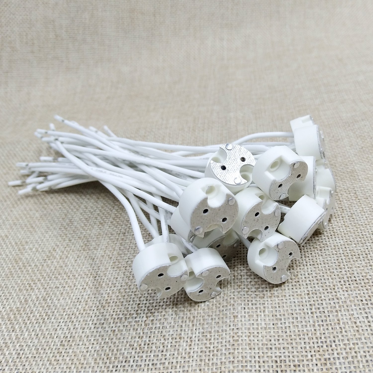 6 pcs G8 Base Porcelain Halogen Socket G8 LED Light Bulb Ceramic Socket with 6" Leads Wire Connector for Retrofit Halogen Light Bulb