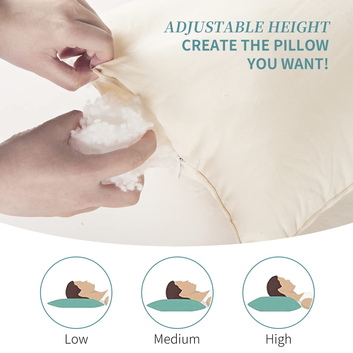 LOFE Organic Pillow with Pillowcase - 20x26 Standard Pillow with 100% Organic Cotton Shell, Adjustable Loft Organic Standard Pillow, Machine Washable, Soft, Perfect for Youth&Adults